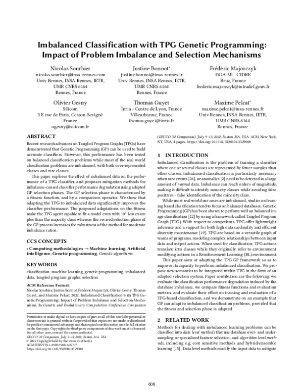 (PDF) Imbalanced classification with tpg genetic programming