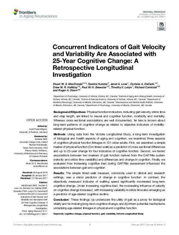 (PDF) Concurrent Indicators of Gait Velocity and Variability Are ...