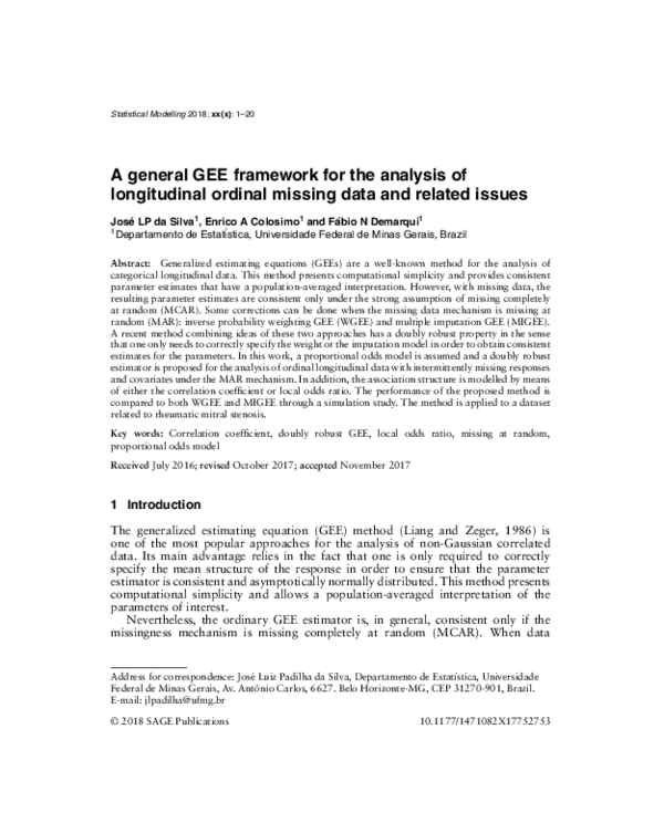 (PDF) A general GEE framework for the analysis of longitudinal ordinal missing data and related ...
