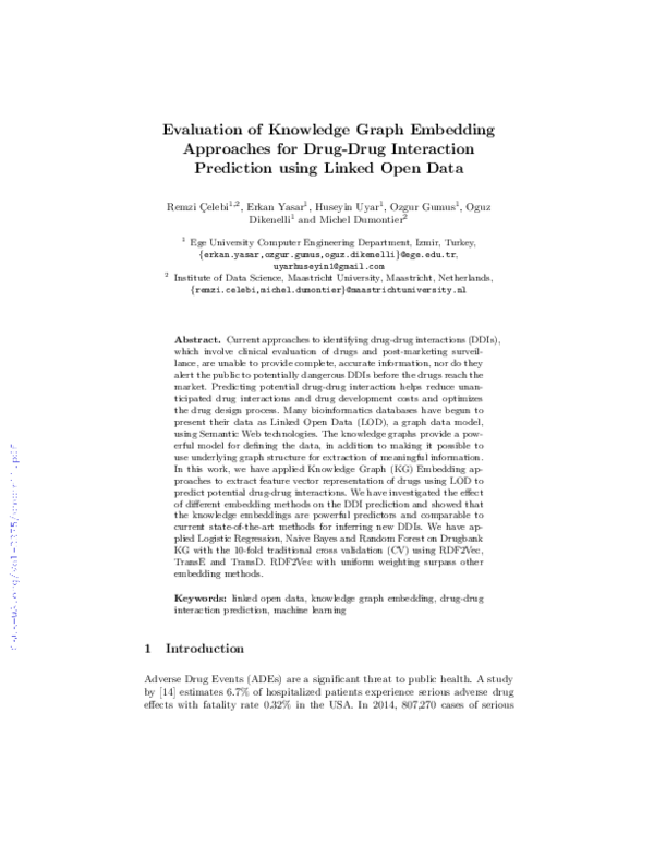 (PDF) Evaluation of knowledge graph embedding approaches for drug-drug ...