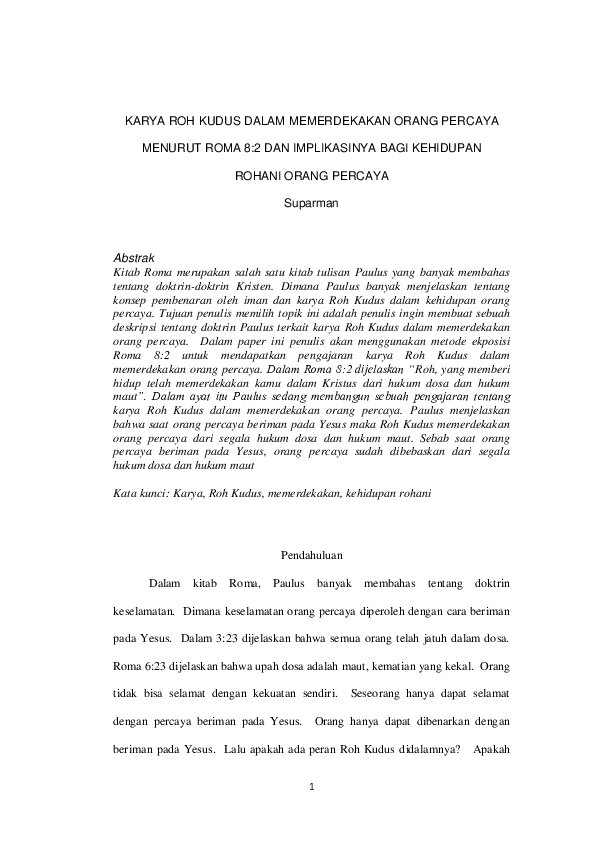 (PDF) Karya Roh Kudus Dalam Memerdekakan Orang Percaya Menurut Roma 8:2 ...