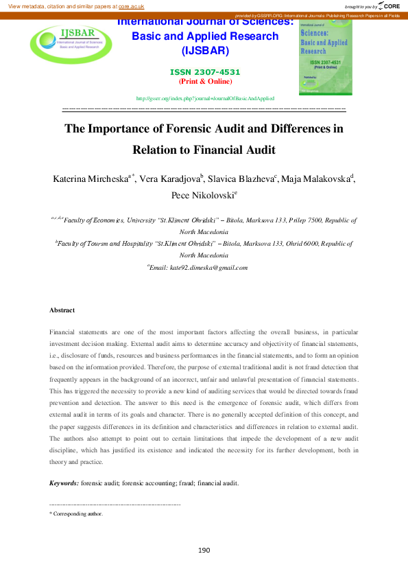 (PDF) The Importance of Forensic Audit and Differences in Relation to ...