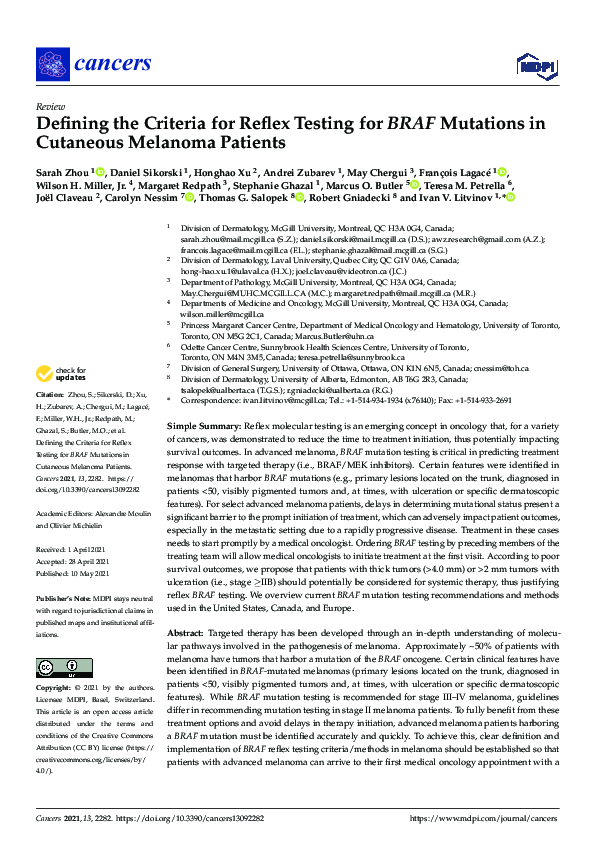 Pdf Defining The Criteria For Reflex Testing For Braf Mutations In
