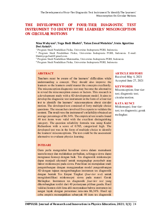 (PDF) The Development of Four-Tier Diagnostic Test Instrument to ...