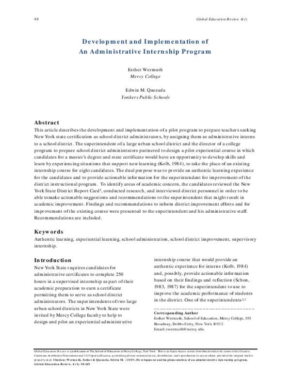 (PDF) Development and Implementation of an Administrative Internship Program | Edwin Quezada ...