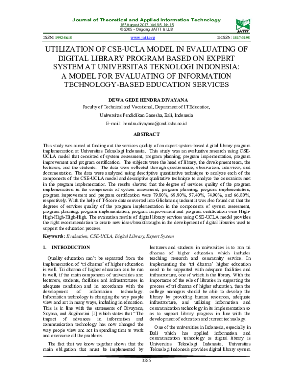 (PDF) Utilization of Cse-Ucla Model in Evaluating of Digital Library Program Based on Expert ...