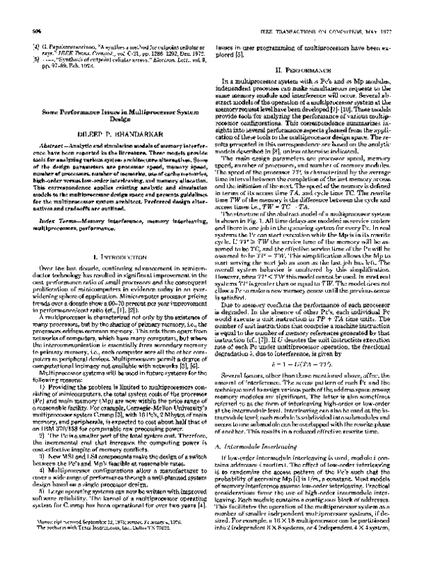 Pdf Some Performance Issues In Multiprocessor System Design Dileep