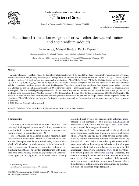 (PDF) Palladium(II) metallomesogens of crown ether derivatized imines ...