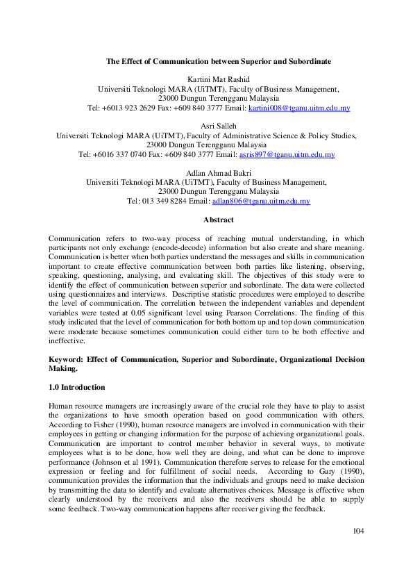 (PDF) The Effect of Communication between Superior and Subordinate