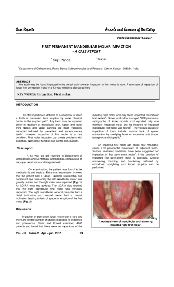 (PDF) First Permanent Mandibular Molar Impaction - a Case Report ...