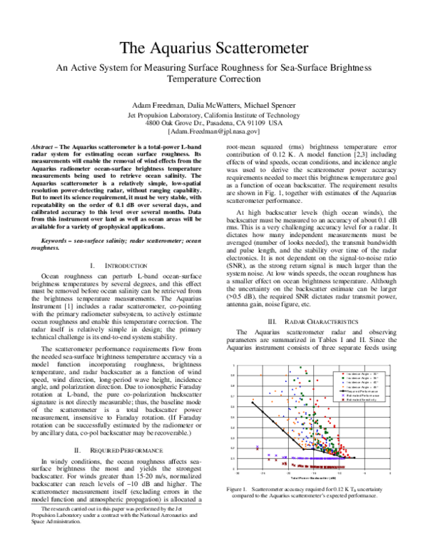 (PDF) The Aquarius Scatterometer: An Active System for Measuring ...