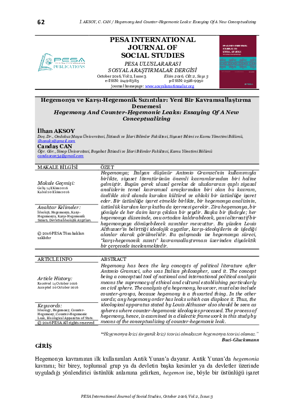 (PDF) Hegemonya ve Karşı-Hegemonik Sızıntılar: Yeni Bir ...