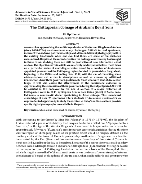 (PDF) The Chittagonian Coinage of Arakan's Royal Sons