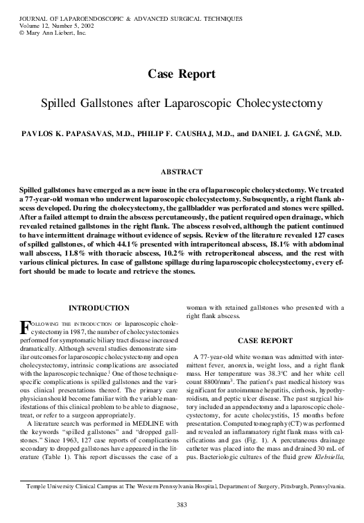 (PDF) Spilled Gallstones after Laparoscopic Cholecystectomy