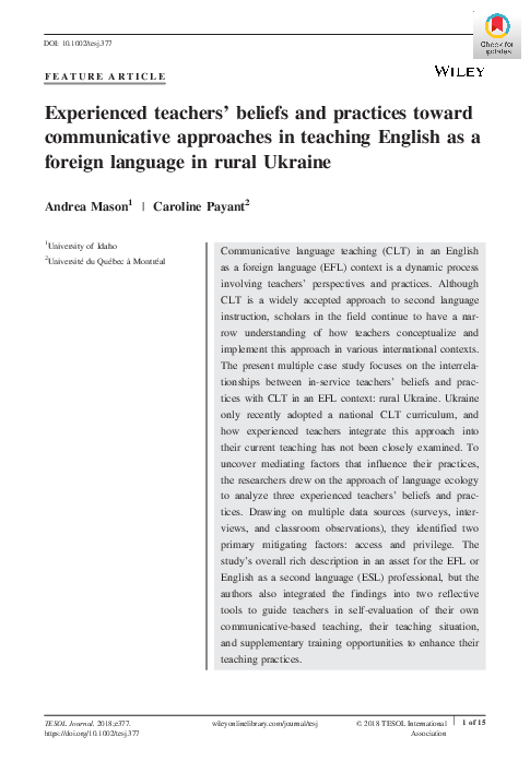 (PDF) Experienced teachers’ beliefs and practices toward communicative ...