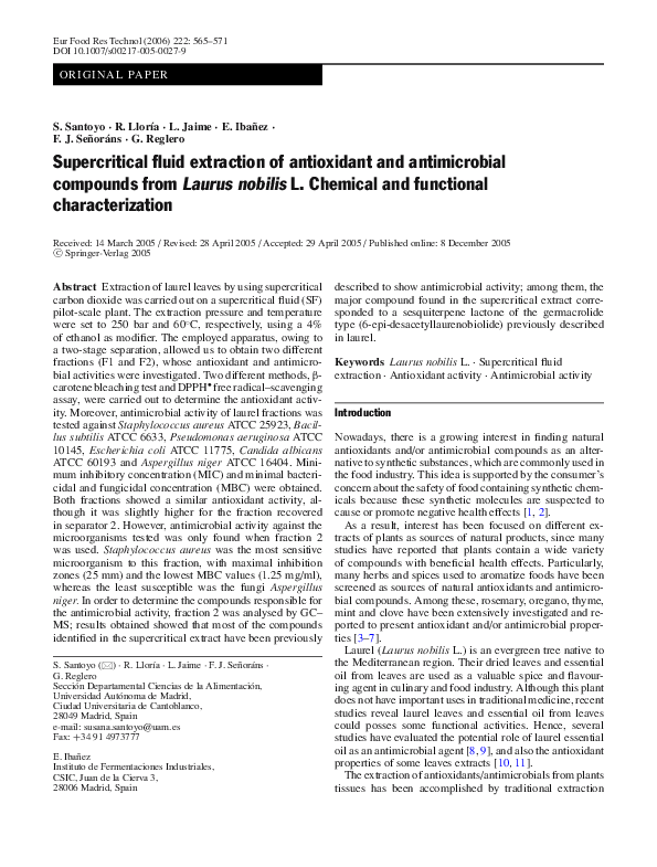 (PDF) Supercritical fluid extraction of antioxidant and antimicrobial compounds from Laurus ...