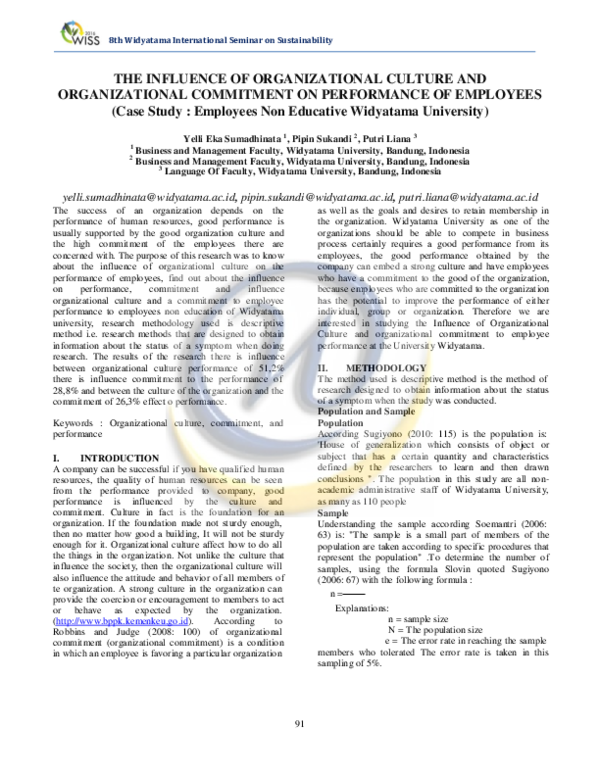 (PDF) THE INFLUENCE OF ORGANIZATIONAL CULTURE AND ORGANIZATIONAL COMMITMENT ON PERFORMANCE OF ...