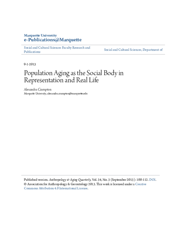 (PDF) Population Aging as the Social Body in Representation and Real Life
