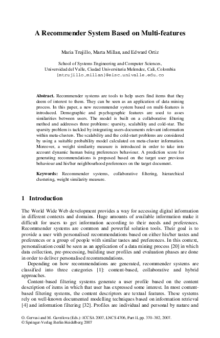 (PDF) A Recommender System Based on Multi-features
