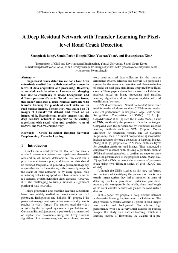 (PDF) A Deep Residual Network with Transfer Learning for Pixel-level ...