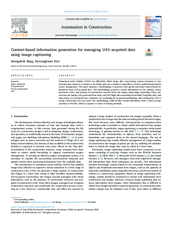 (PDF) Context-based information generation for managing UAV-acquired data using image captioning