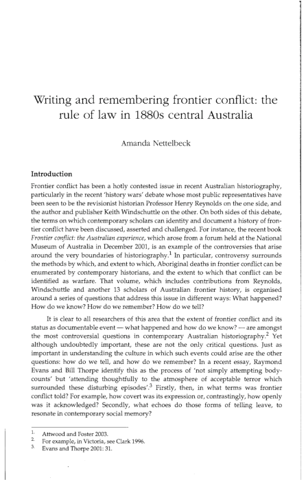 (PDF) Writing and remembering frontier conflict: the rule of law in ...