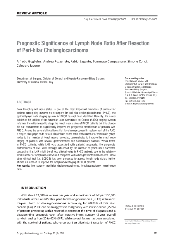 (PDF) Prognostic significance of lymph node ratio after resection of peri-hilar cholangiocarcinoma
