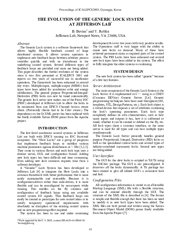 (PDF) The Evolution of the Generic Lock System at Jefferson Lab