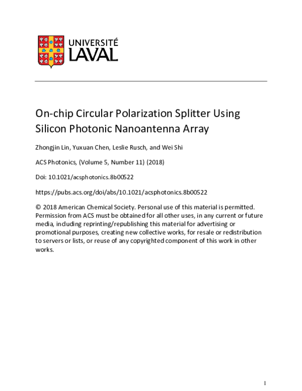 (PDF) On-Chip Circular Polarization Splitter Using Silicon Photonic ...