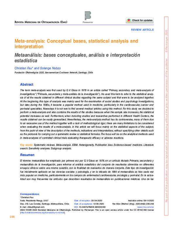 (PDF) Meta-analysis: Conceptual bases, statistical analysis and ...