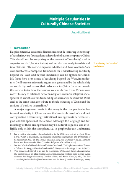 (PDF) Multiple Secularities in Culturally Chinese Societies 1 | Andre ...