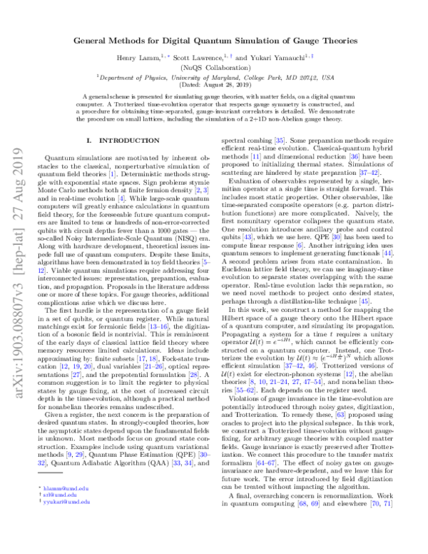 (PDF) General methods for digital quantum simulation of gauge theories