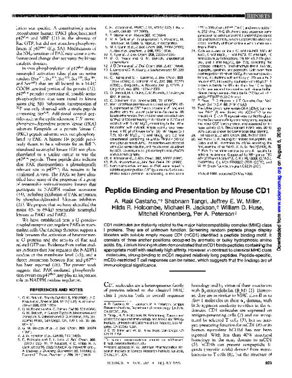 (PDF) Peptide Binding and Presentation by Mouse CD1