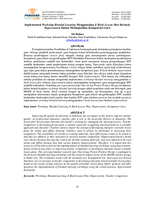 (PDF) Implementasi Workshop Blended Learning Menggunakan E-Book Lesson Plan Berbasis ...