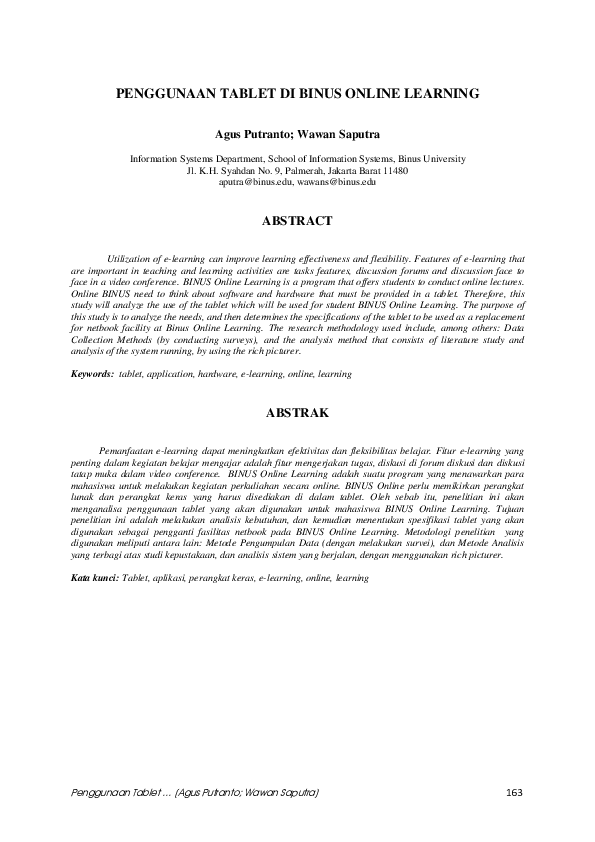 (PDF) Penggunaan Tablet di Binus Online Learning