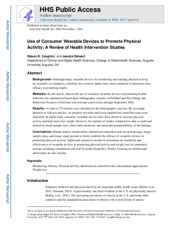 (PDF) Use of Consumer Wearable Devices to Promote Physical Activity: A Review of Health ...