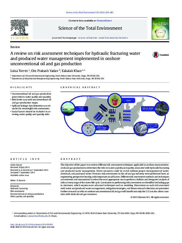 (PDF) A review on risk assessment techniques for hydraulic fracturing ...