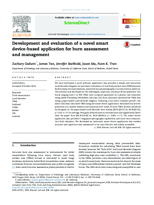 (PDF) Development and evaluation of a novel smart device-based application for burn assessment ...