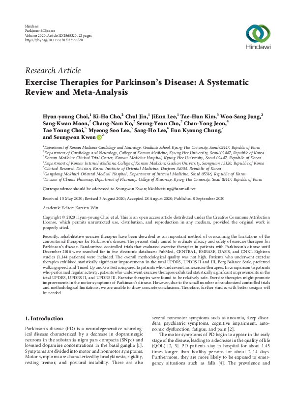 (PDF) Efficacy of Exercise Therapies in Parkinson's Disease: A Review