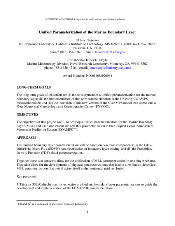 (PDF) Unified Parameterization of the Marine Boundary Layer