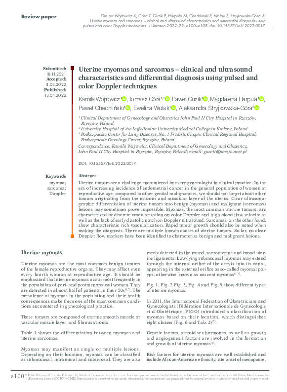 (PDF) Uterine myomas and sarcomas – clinical and ultrasound ...