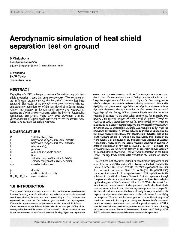 (PDF) Aerodynamic simulation of heat shield separation test on ground