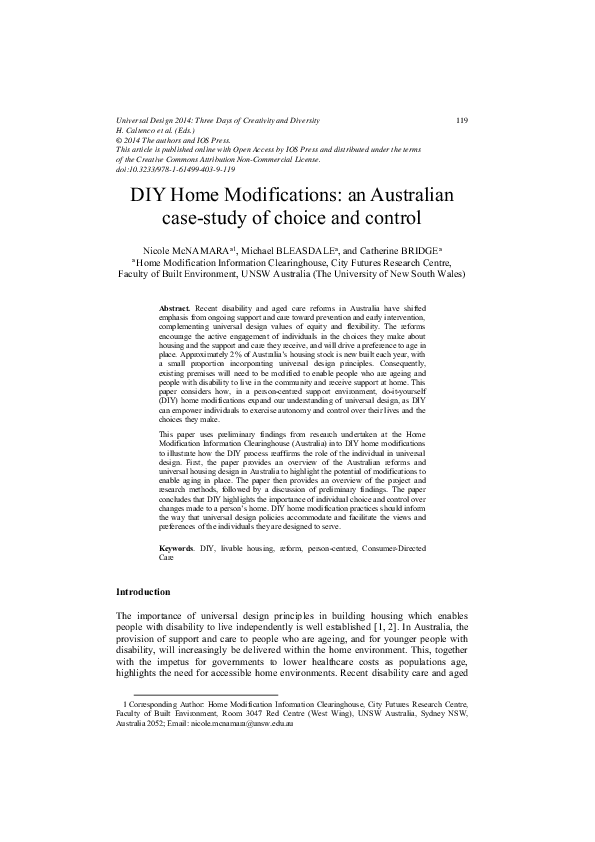(PDF) DIY Home Modifications: an Australian case-study of choice and ...