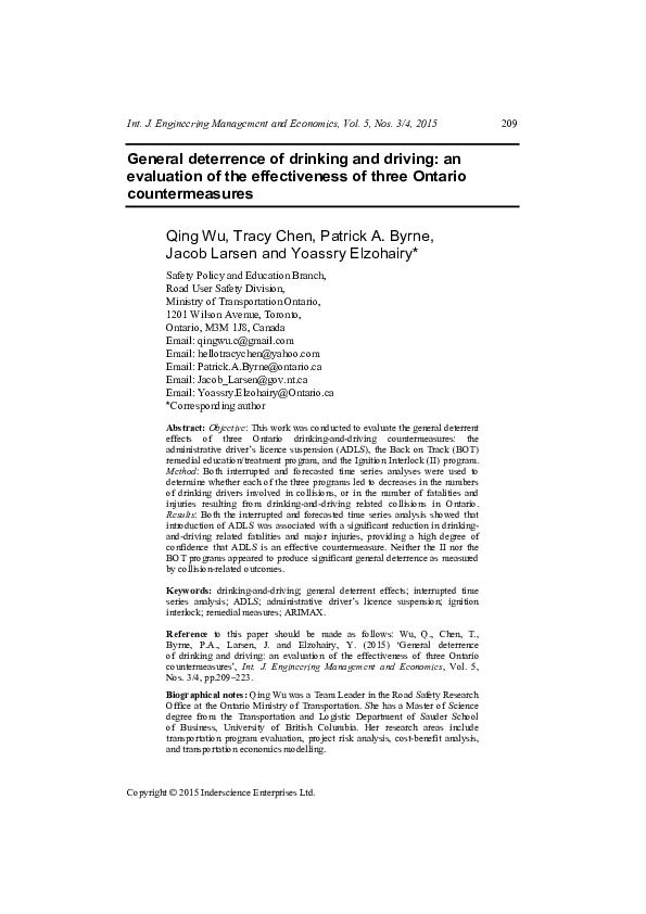 (PDF) General deterrence of drinking and driving: an evaluation of the ...