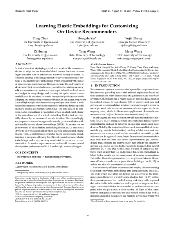 (PDF) Elastic Embeddings for On-Device Recommenders