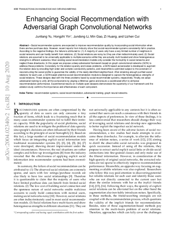 (PDF) Enhancing Social Recommendation with Adversarial Graph Convolutional Networks