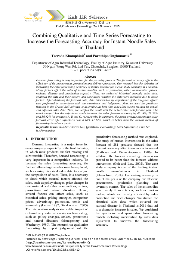 (PDF) Combining Qualitative and Time Series Forecasting to Increase the Forecasting Accuracy for ...