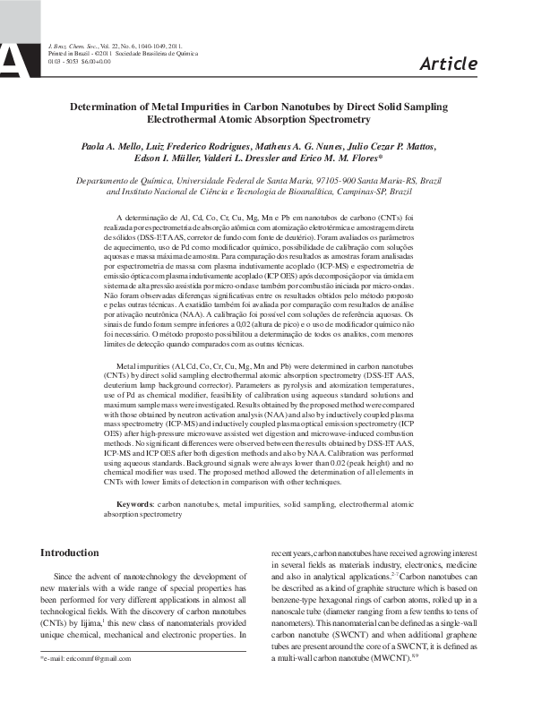 (PDF) Determination of metal impurities in carbon nanotubes by direct ...