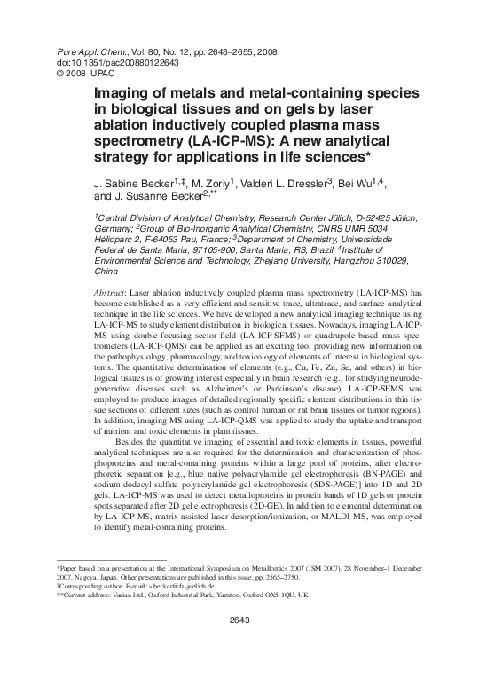 (PDF) Imaging of metals and metal-containing species in biological tissues and on gels by laser ...