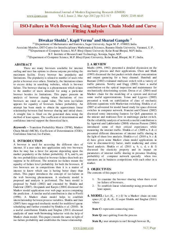 (PDF) ISO-Failure in Web Browsing Using Markov Chain Model and Curve Fitting Analysis